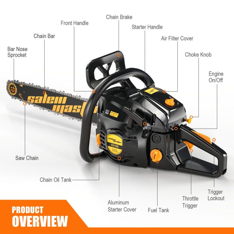 20-Inch 54.6CC 5518S Gas Petrol Powered Chainsaw – Salem Master