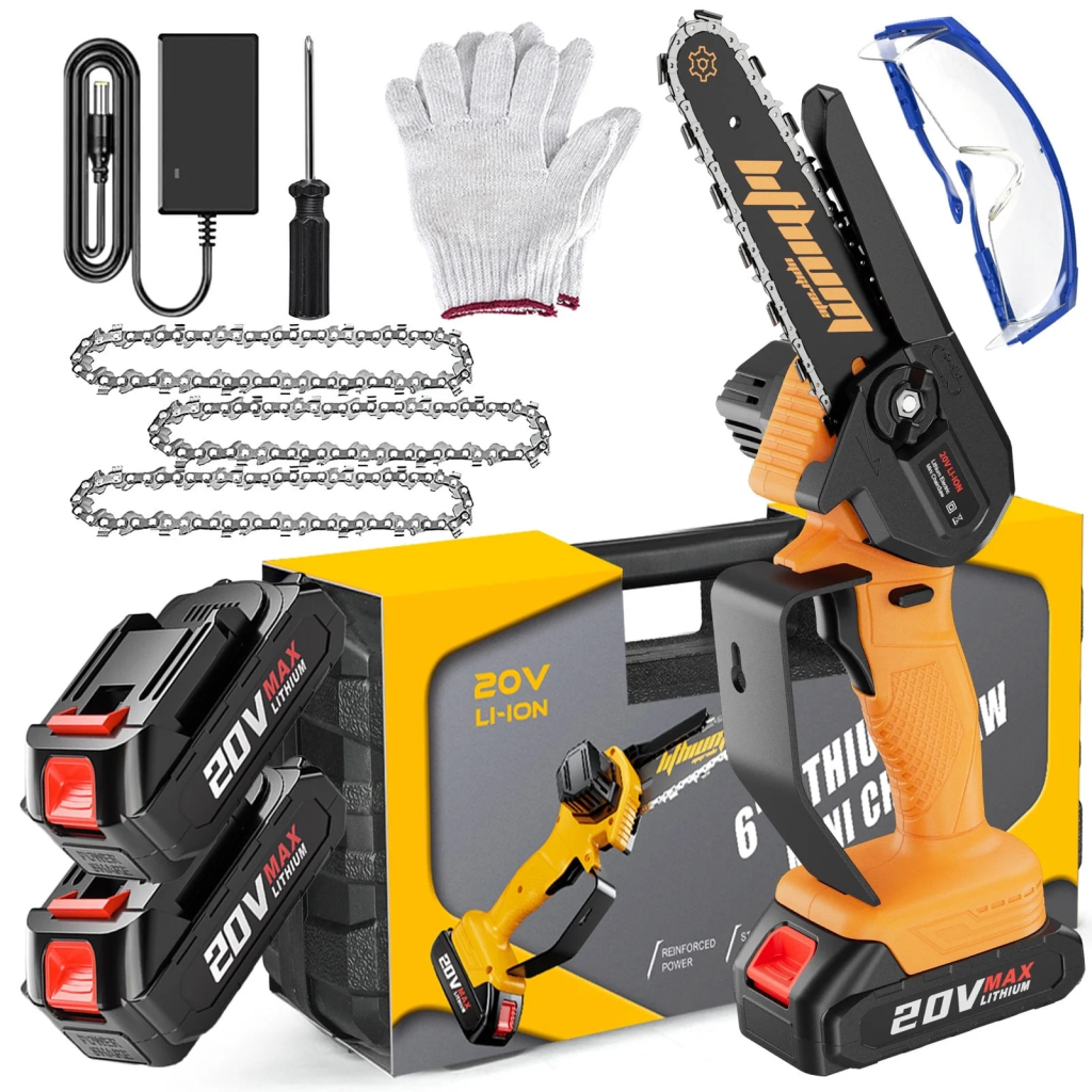 Mini Chainsaw 6-inch with 2 Battery Cordless Handheld Small Chain Saw ...
